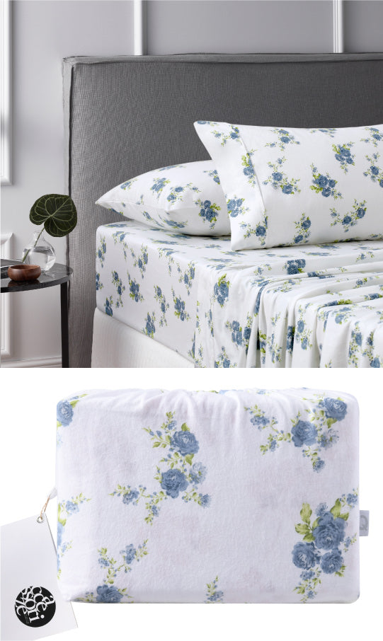 Rose Light Blue Flannelette Sheets by Accessorize – Cottonbox Pty Ltd