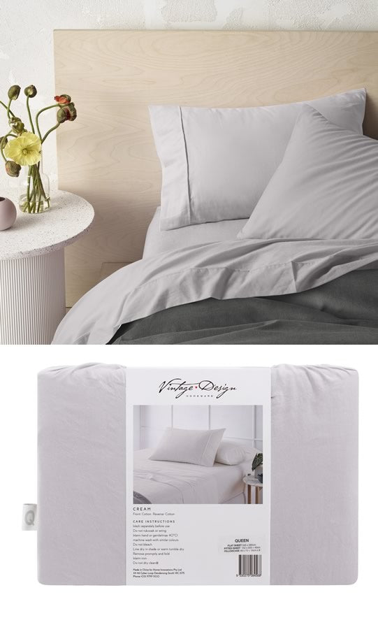 Washed Cotton Cream Sheets by Accessorize – Cottonbox Pty Ltd