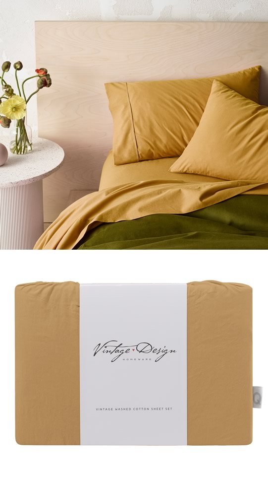 Washed Cotton Ochre Sheets by Accessorize – Cottonbox Pty Ltd