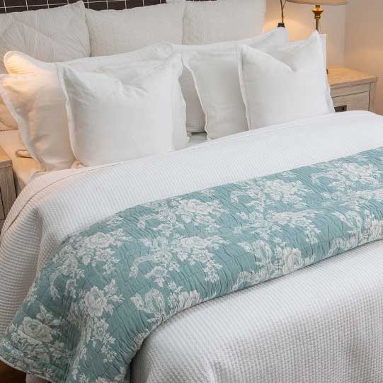Duck Egg Blue Floral French Bed Runner by Angads – Cottonbox Pty Ltd