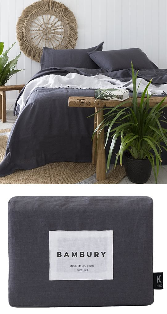 French Linen Charcoal Quilt Cover Set by Bambury – Cottonbox Pty Ltd