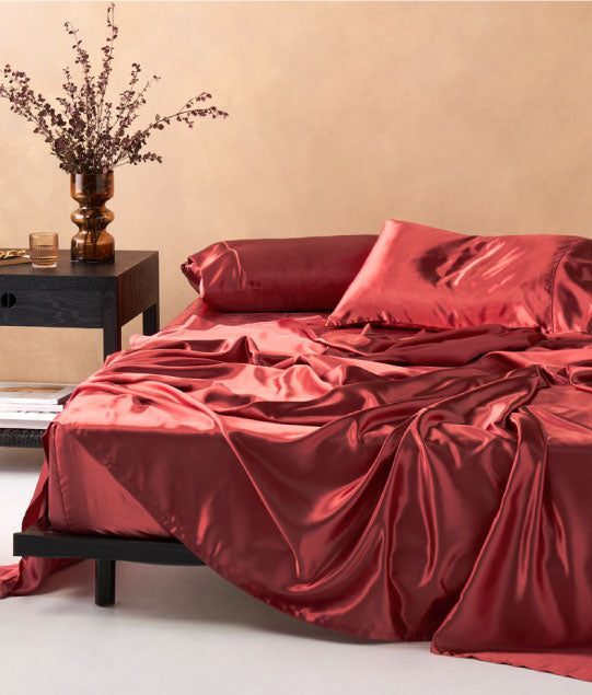 Satin Red Sheet Set by Deco – Cottonbox Pty Ltd
