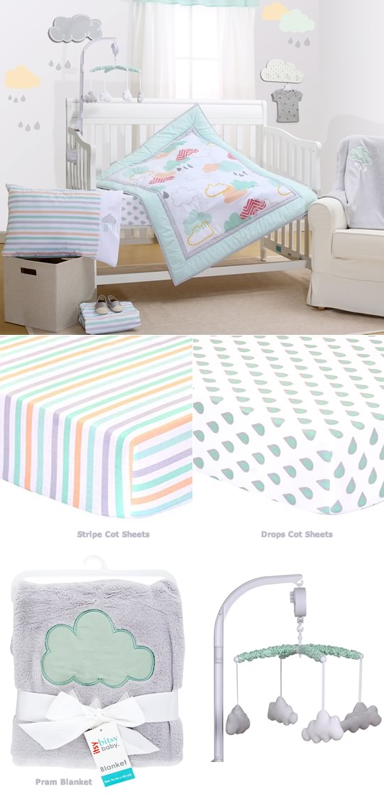 Cloudy Days Cot Bedding by Itsy Bitsy Baby – Cottonbox Pty Ltd