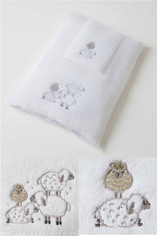 Sheep Towel Set in Organza Bag by Jiggle & Giggle – Cottonbox Pty Ltd