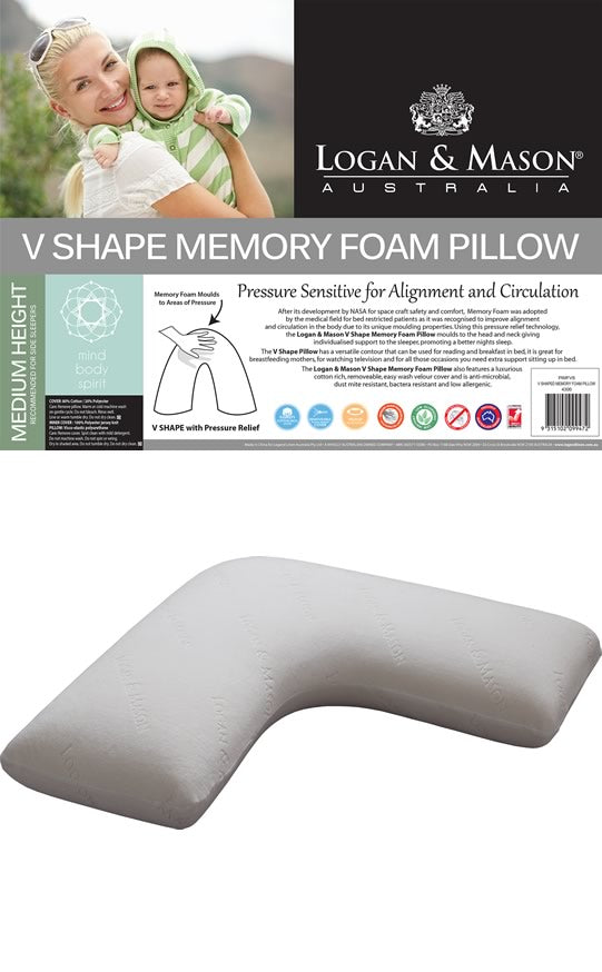 V SHAPE MEMORY FOAM PILLOW by Logan & Mason – Cottonbox Pty Ltd