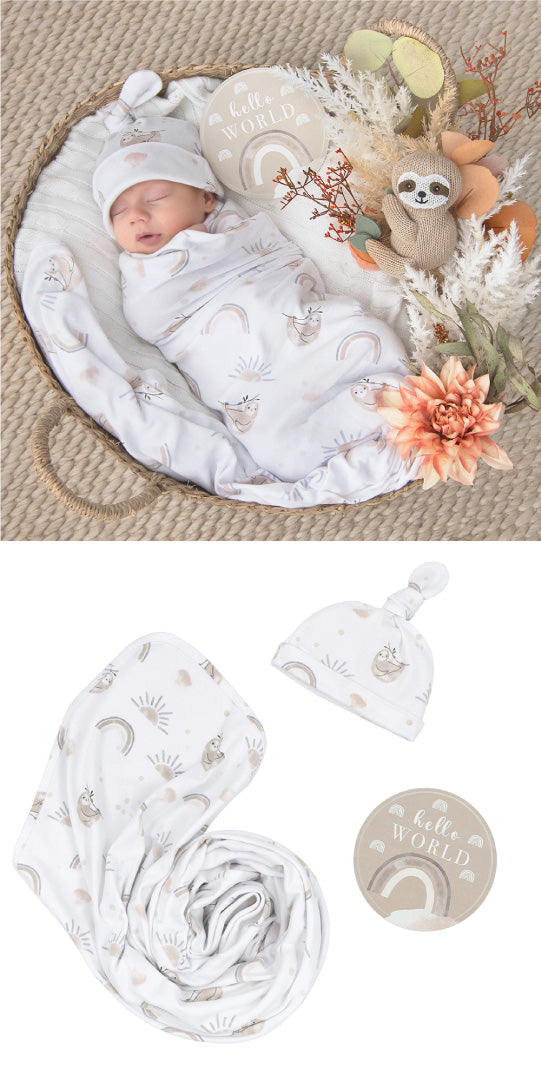 Happy Sloth Hello World Gift Set by Living Textiles – Cottonbox Pty Ltd