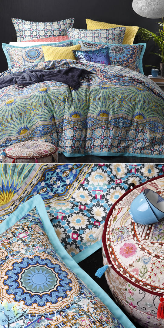 Mandalay Aqua Quilt Cover Set by Logan & Mason – Cottonbox Pty Ltd