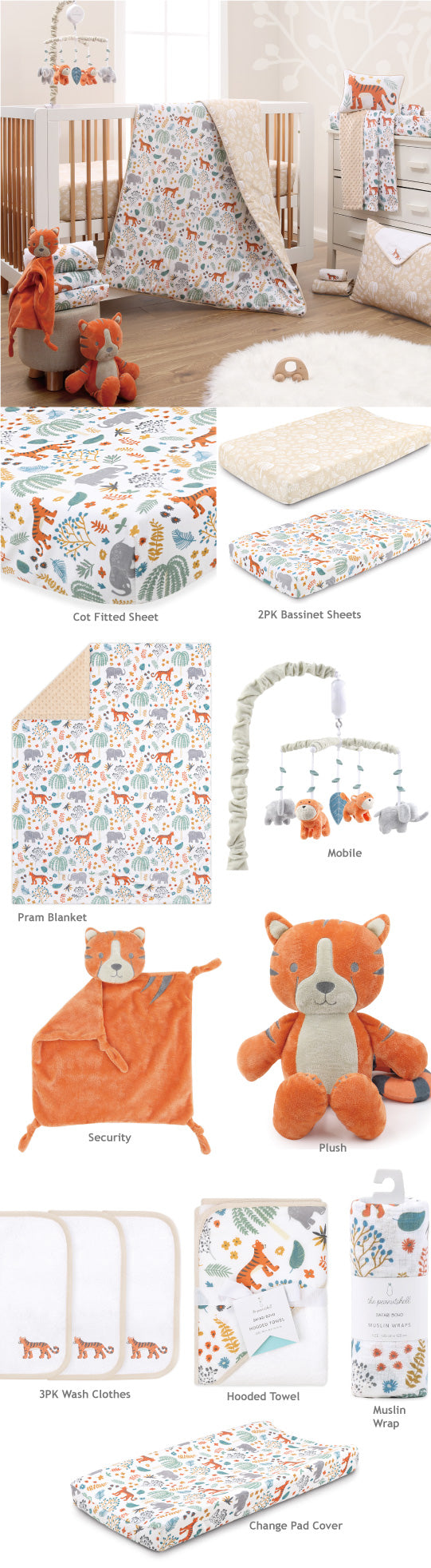 Boho Safari 5 Piece Cot Set by Peanut Shell – Cottonbox Pty Ltd