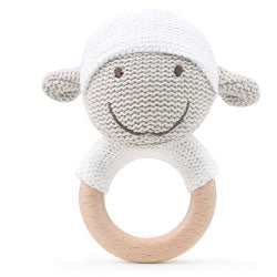 Lamb Wood Ring Teether White by Peanut Shell – Cottonbox Pty Ltd