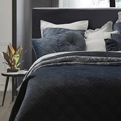 Luxe Dark Blue Velvet Quilted Bedspread Set by Macey & Moore ...