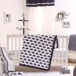 Navy Elephant 3pce Cot Set by Peanut Shell – Cottonbox Pty Ltd